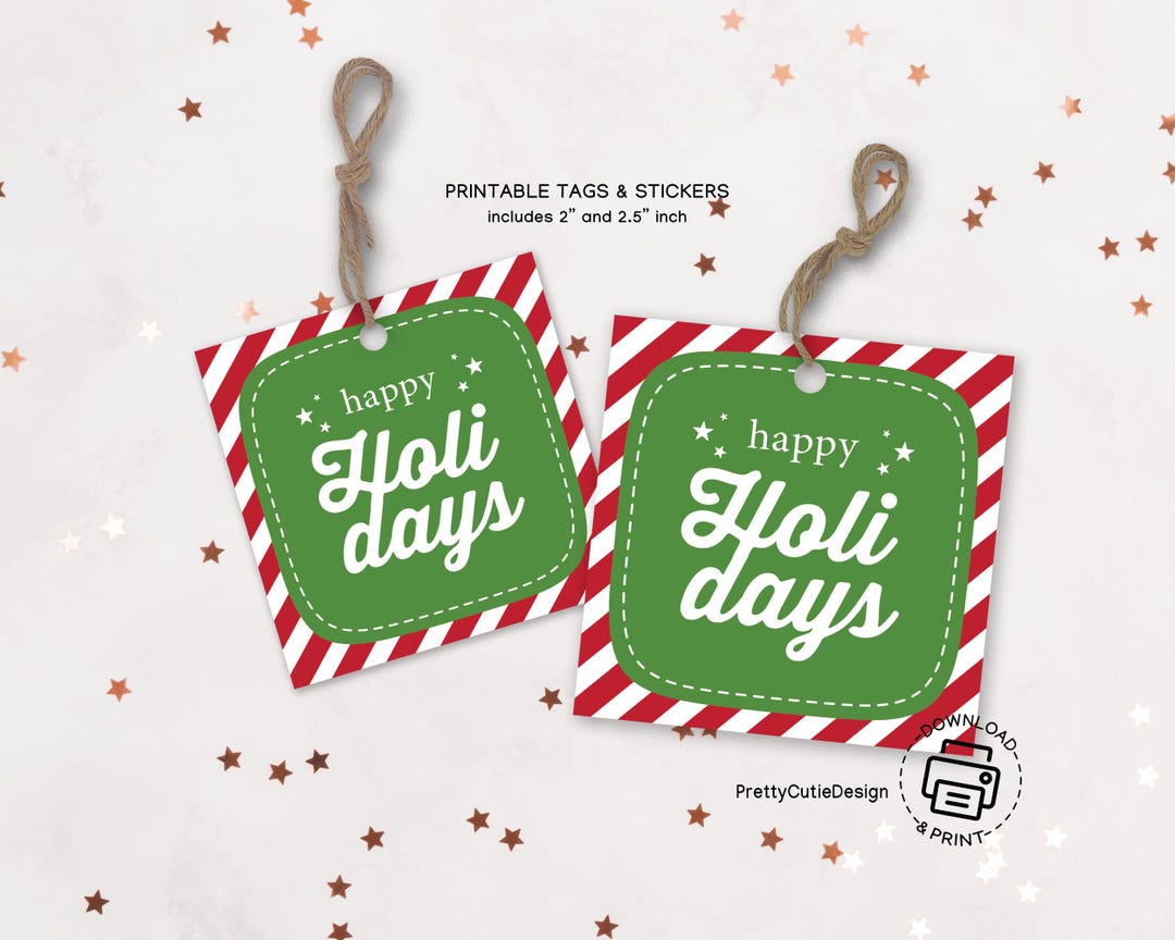 Happy Holidays Gift Tags, Printable Square Xmas Tags, Christmas Cookie ...