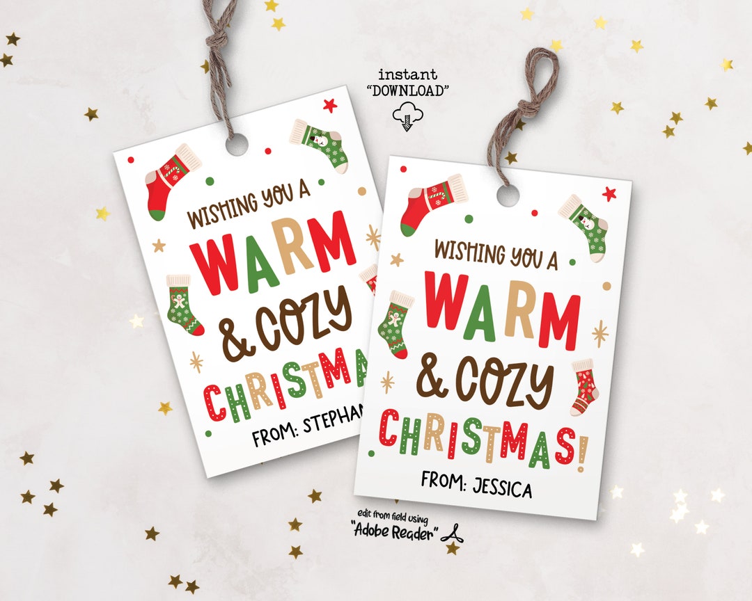 Warm and Cozy Christmas Tag, Warm and Cozy Holiday Tag, Cozy Socks ...