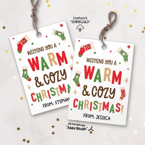 Warm and Cozy Christmas Tag, Warm and Cozy Holiday Tag, Cozy Socks ...
