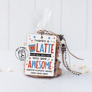 Nurse Appreciation Week Printable Gift Tags, Thanks a Latte Tag, Nurse ...