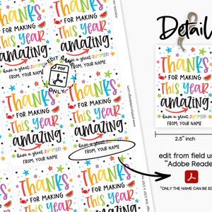 Thanks for Making This Year Amazing Gift Tags, Last Day of School ...