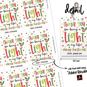 Christmas Candle Gift Tag Printable, Thank You for Being Light in My ...