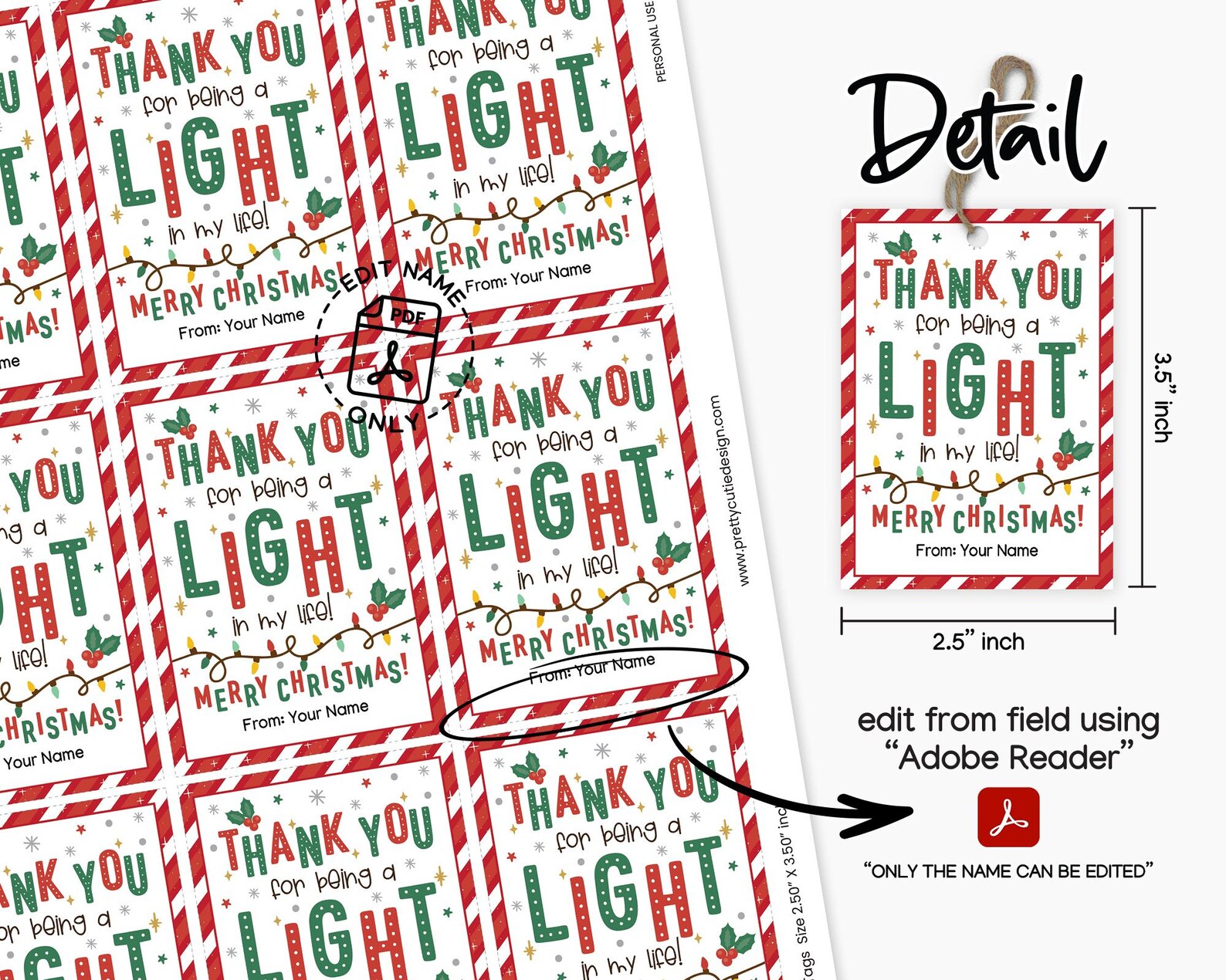 Christmas Thank You Gift Tags, Light in My Life, Holiday Treat Labels ...