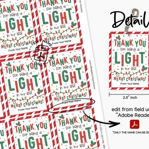 Christmas Thank You Gift Tags, Light in My Life, Holiday Treat Labels ...