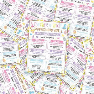 Editable Eater Teacher and Staff Appreciation Week Itinerary Flyer ...