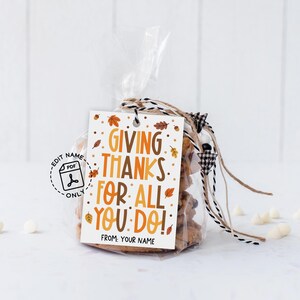 Thanksgiving Gift Tags Printable, Giving Thanks for All You Do Treat ...