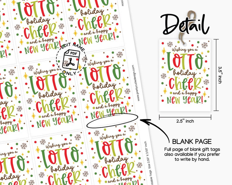 Funny Lottery Ticket Gift Tags, Holiday Cheer Printable (PDF Pattern ...