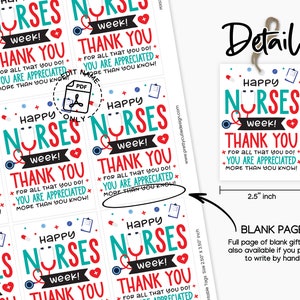 Happy Nurse Appreciation Week Printable Gift Tags, Happy Nurses Week Gift Tag, School Nurse ...
