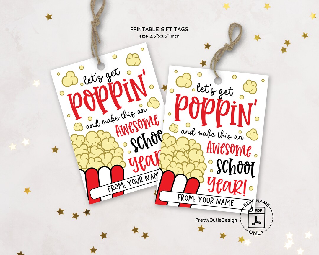 Popcorn Back to School Gift Tag Printable: Teacher Student Treat (PDF ...
