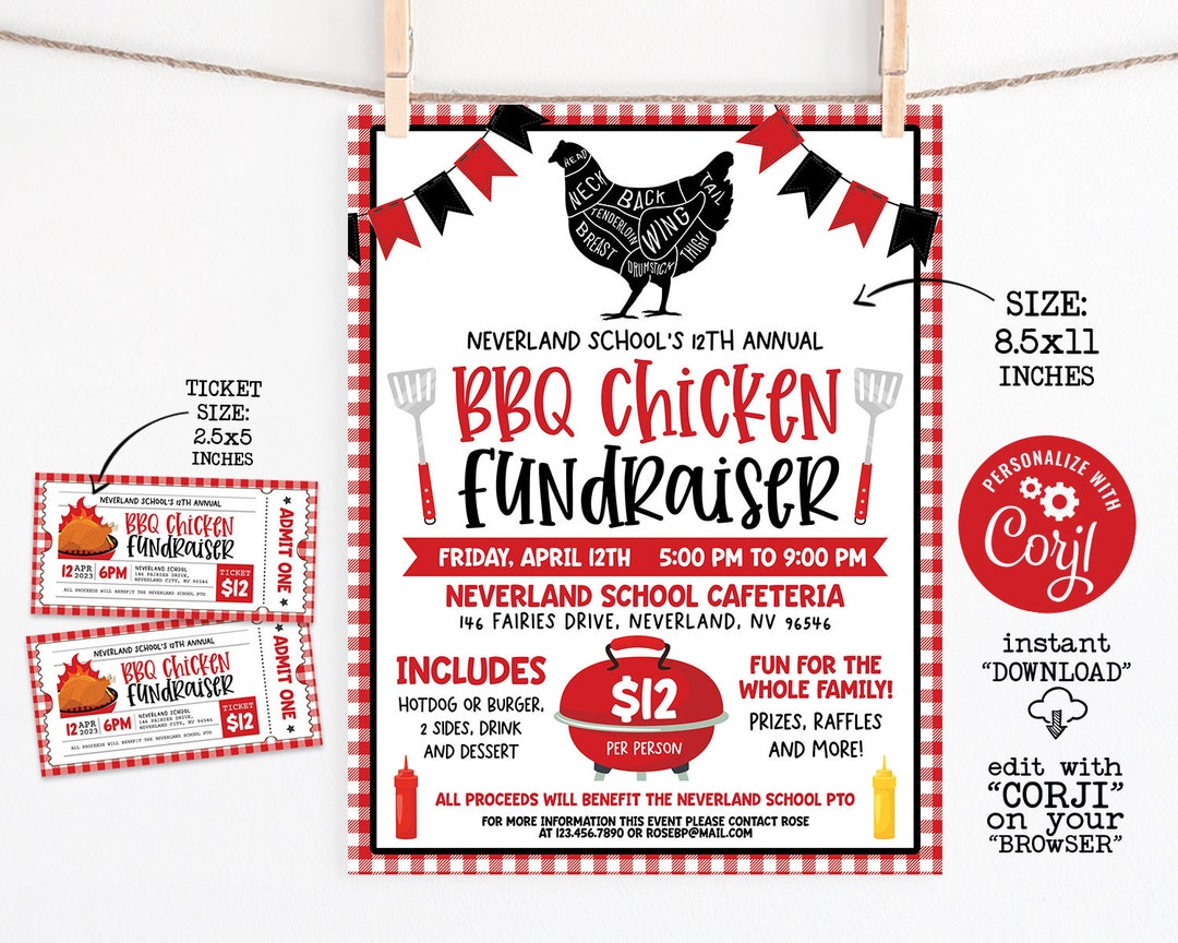 Editable BBQ Chicken Fundraiser Flyer and Ticket Template, School ... Editable BBQ Chicken Fundraiser Flyer and Ticket Template, School ...