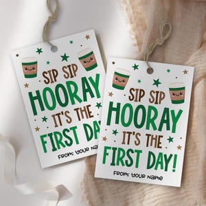 Sip Sip Hooray Teacher Gift Tag, First Day of School Gift Tags, Back to ...