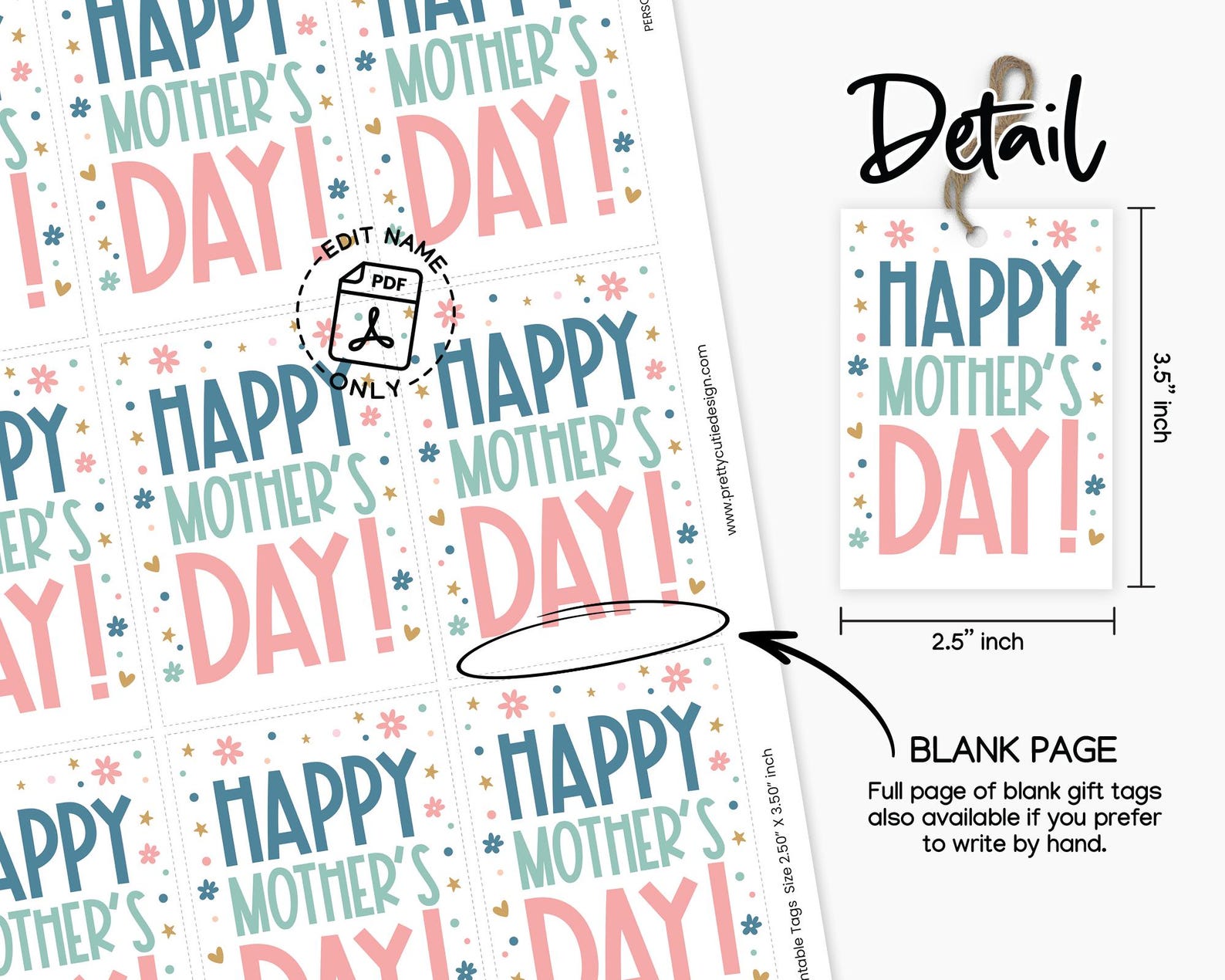 Happy Mother’s Day Gift Tag Printable, Cute Pastel Floral Tag for Mom ...