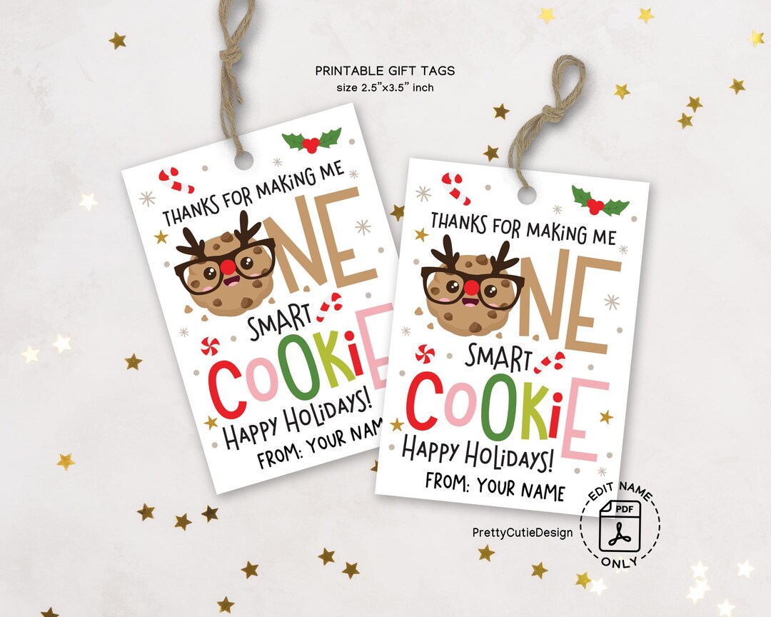 Christmas Teacher Gift Tags, Smart Cookie Printable, Holiday ...