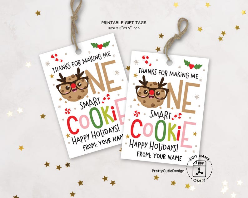 Christmas Teacher Gift Tags, Smart Cookie Printable, Holiday ...