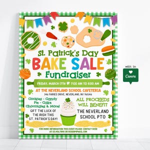 Editable St Patricks Day Bake Sale Fundraiser Flyer Template, St ...