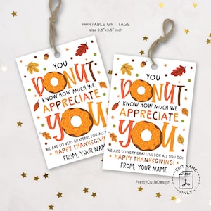 Happy Thanksgiving Gift Tags Printable, Donut Treat Bag Tag, Staff ...