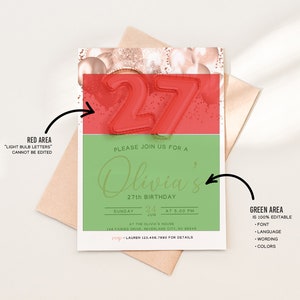 27th Birthday Invitation Download, Printable Rose Gold Birthday ...