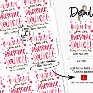 You Are Awesome Sauce Valentine Tag, Applesauce Valentine Gift Tags ...