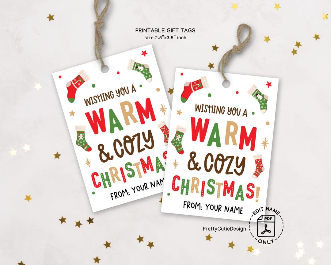 Christmas Gift Tags, Warm Cozy Stockings, Printable Holiday Labels (PDF ...