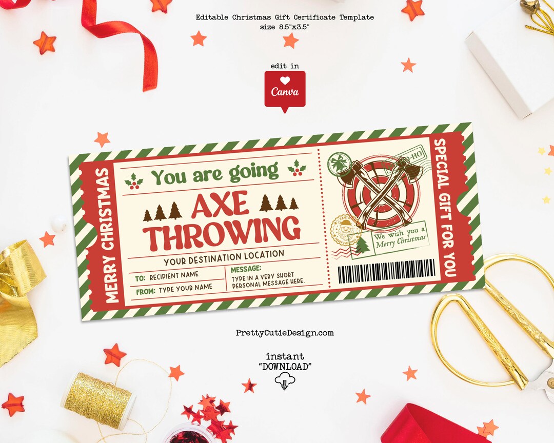 Axe Throwing Christmas Gift Certificate Template Printable, Editable ...