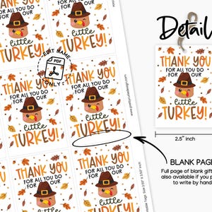 Little Turkey Thanksgiving Gift Tags Printable, Thank You Teacher ...