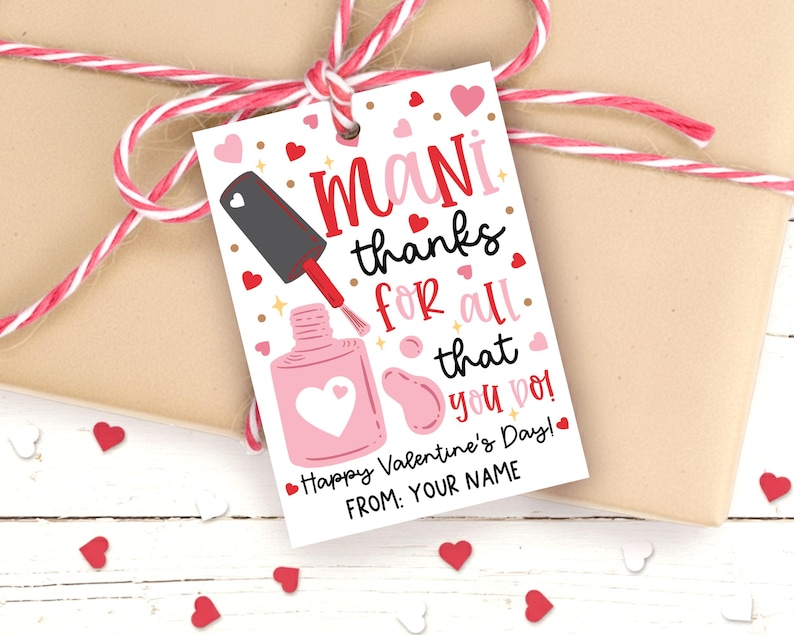 Nail Polish Valentine Gift Tag Printable, Mani Thanks, Treat Bag Label ...