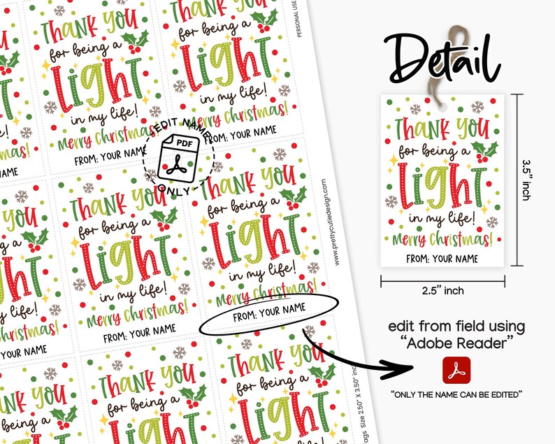 Christmas Candle Gift Tags Printable, Light in My Life, Holiday Thank ...