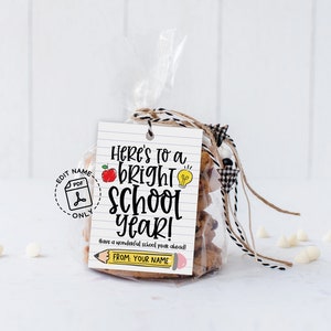 Back to School Gift Tags, Here's to a Bright School Year, First Day of ...