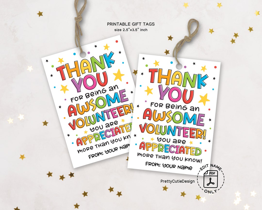 Printable Thank You Volunteer Tags, Volunteer Appreciation Gift Tag ...