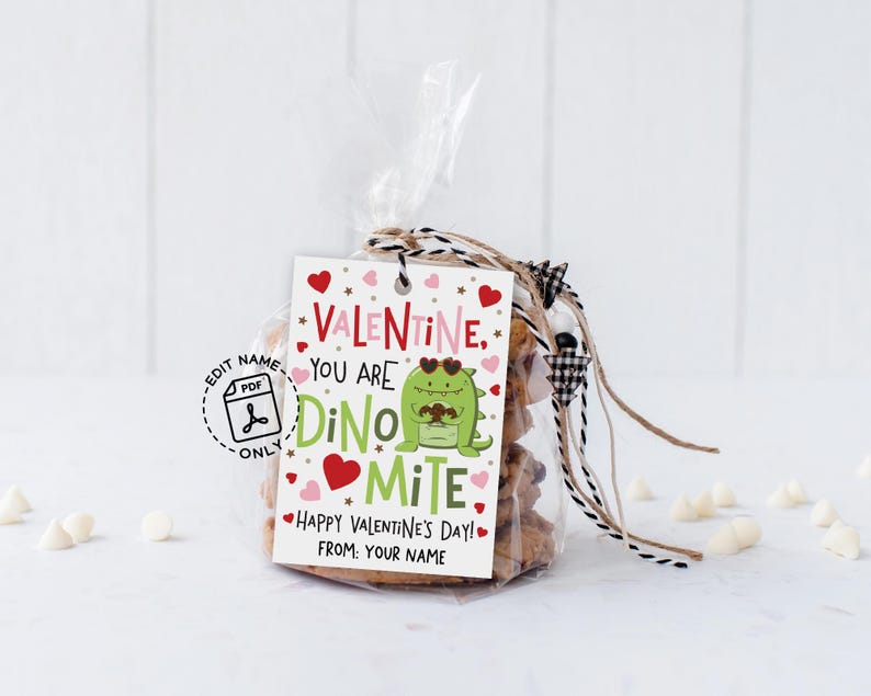 Dino-mite Valentine Gift Tags, Printable Dinosaur Classroom Favor, Kids ...