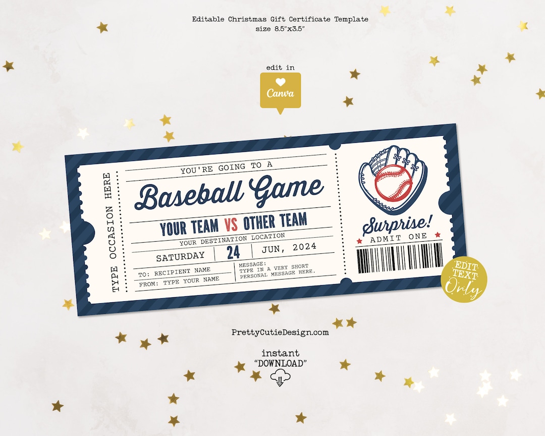 Baseball Game Ticket Gift Template, Baseball Gift Certificate Birthday ...