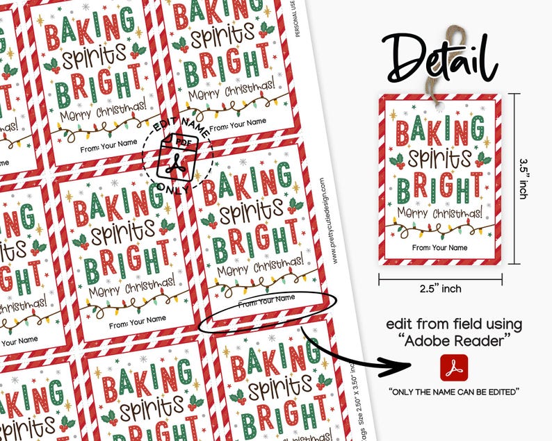 Baking Spirits Bright Christmas Gift Tags, Cookie Exchange Treat Bag ...