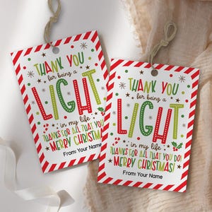 Thank You for Being a Light Gift Tags, Printable Holiday Labels (PDF ...
