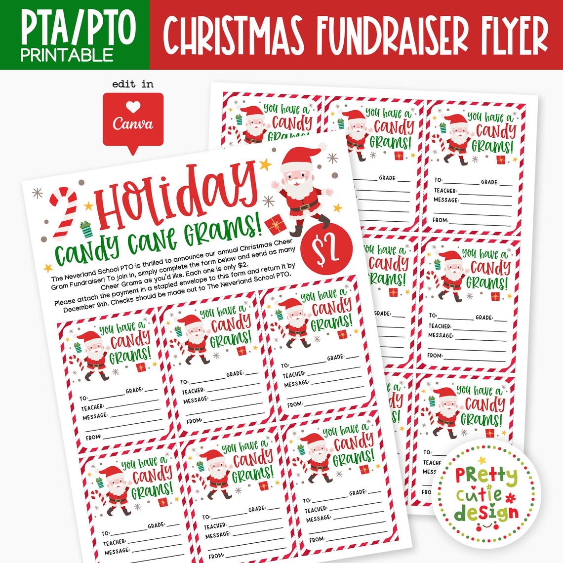 Holiday Candy Cane Grams, Canva Template, School PTO Fundraiser Order ...
