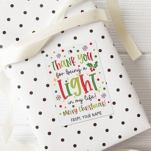 Christmas Candle Gift Tag Printable, Thank You for Being Light in My ...