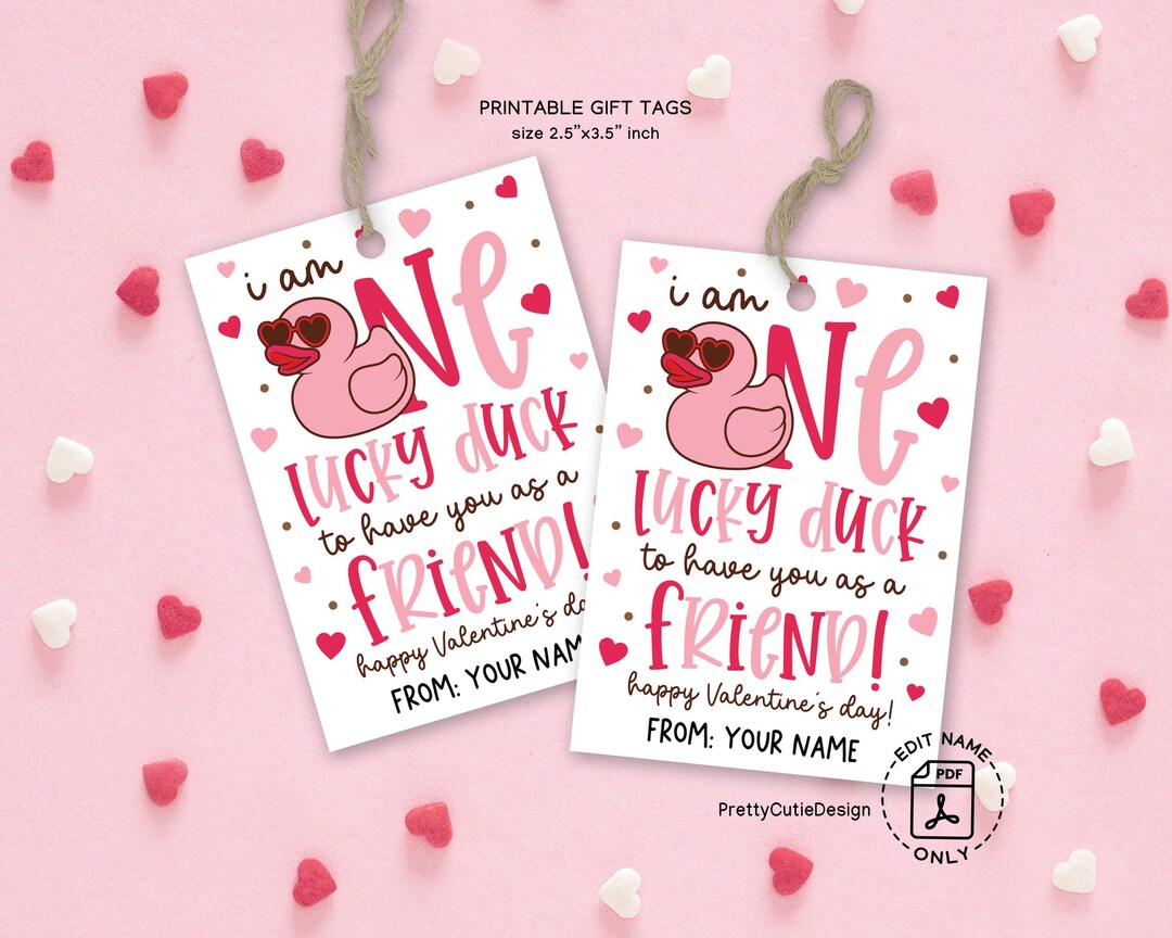 One Lucky Duck Valentine Tag, Rubber Duck Tag, Duck Party Favor Tags ...