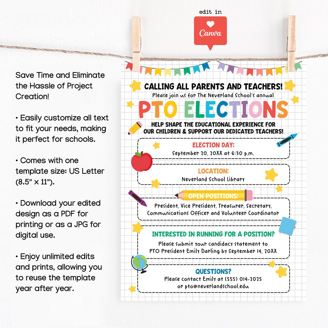 PTA PTO Elections Flyer Template, Editable Canva School Event ...