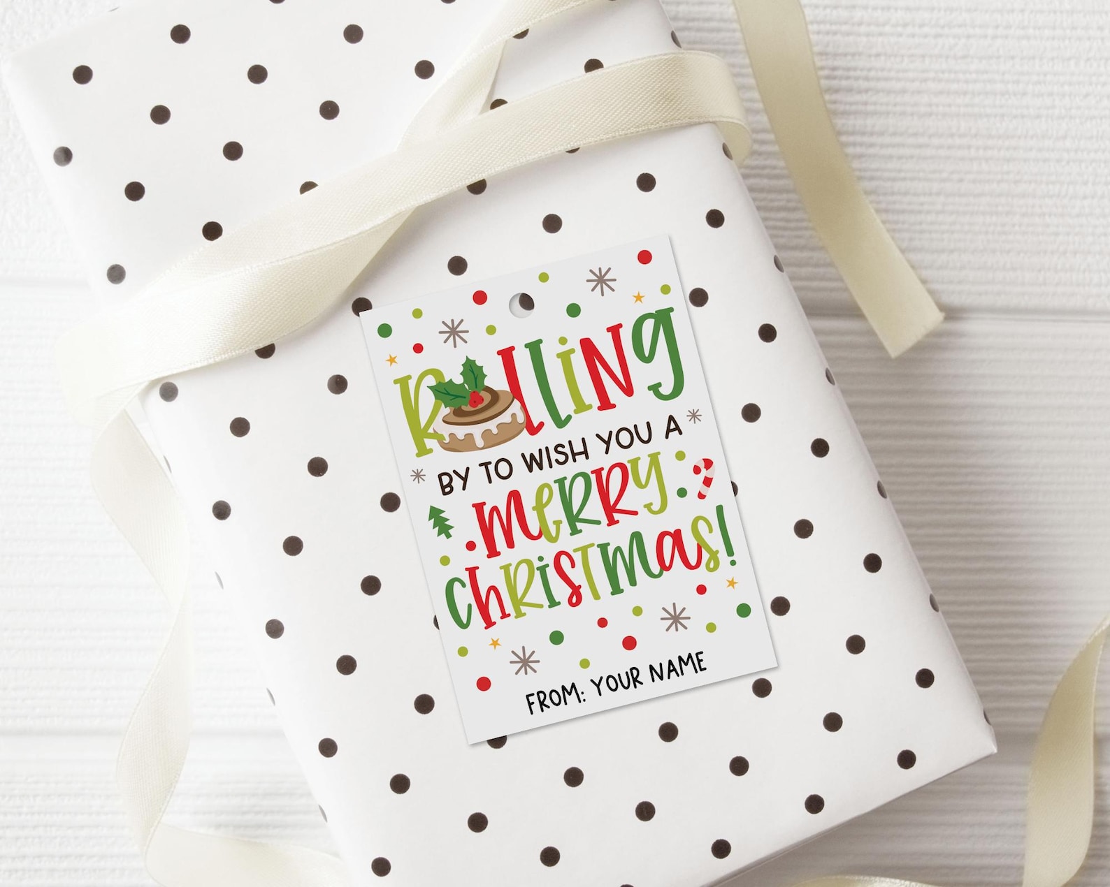 Christmas Gift Tag Printable, Rolling by Pun, Cinnamon Roll Treat ...