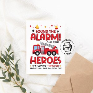 Firefighter Thank You Card Printable, Sound the Alarm Heroes ...