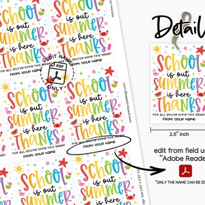 End of School Year Gift Tags, School's Out for Summer Tags, Summer ...