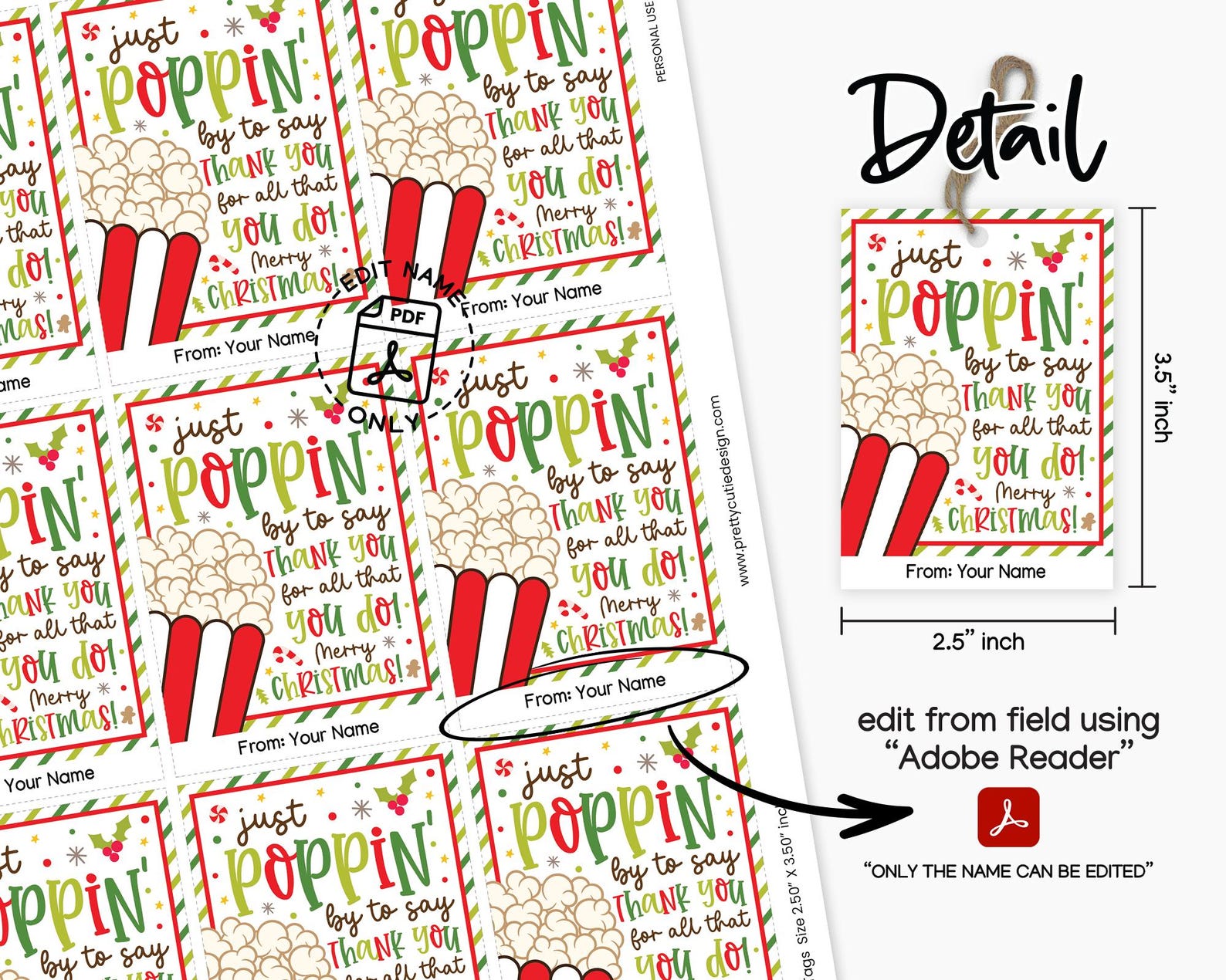 Christmas Gift Tags Printable, Popcorn Theme, Just Poppin Thank You ...