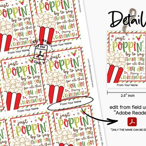 Christmas Gift Tags Printable, Popcorn Theme, Just Poppin Thank You ...