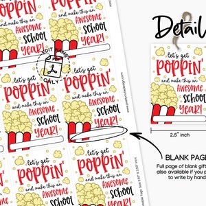 Popcorn Back to School Gift Tag Printable: Teacher Student Treat (PDF ...