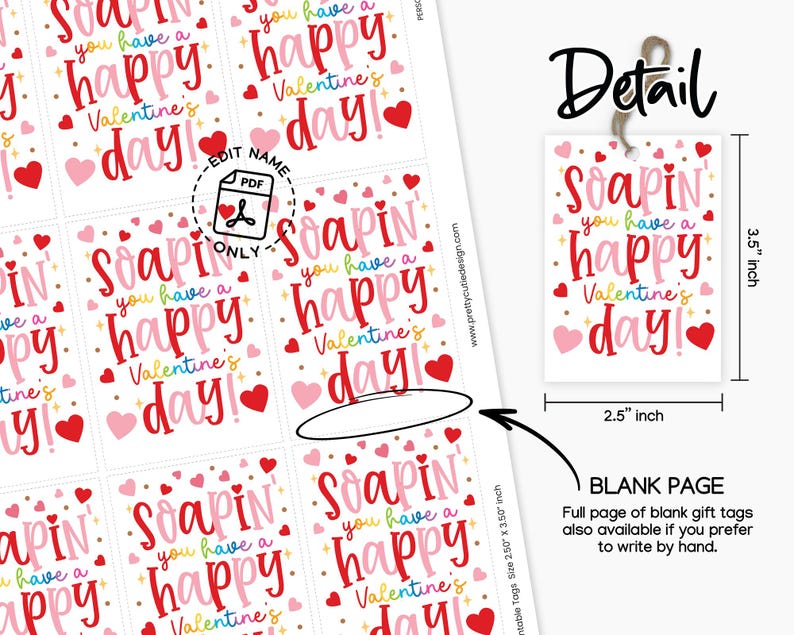 Soap Valentine Gift Tag Printable, Soapin You Have a Happy Valentine’s ...
