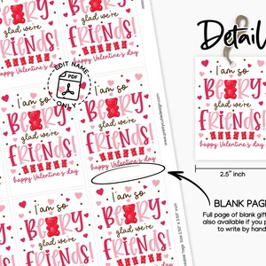 I'm so Beary Glad We Are Friends Valentine Gift Tag, Gummy Bear ...