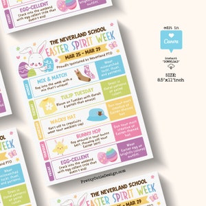 Easter Spirit Week Flyer Template, School Spirit Week Template, Spirit ...