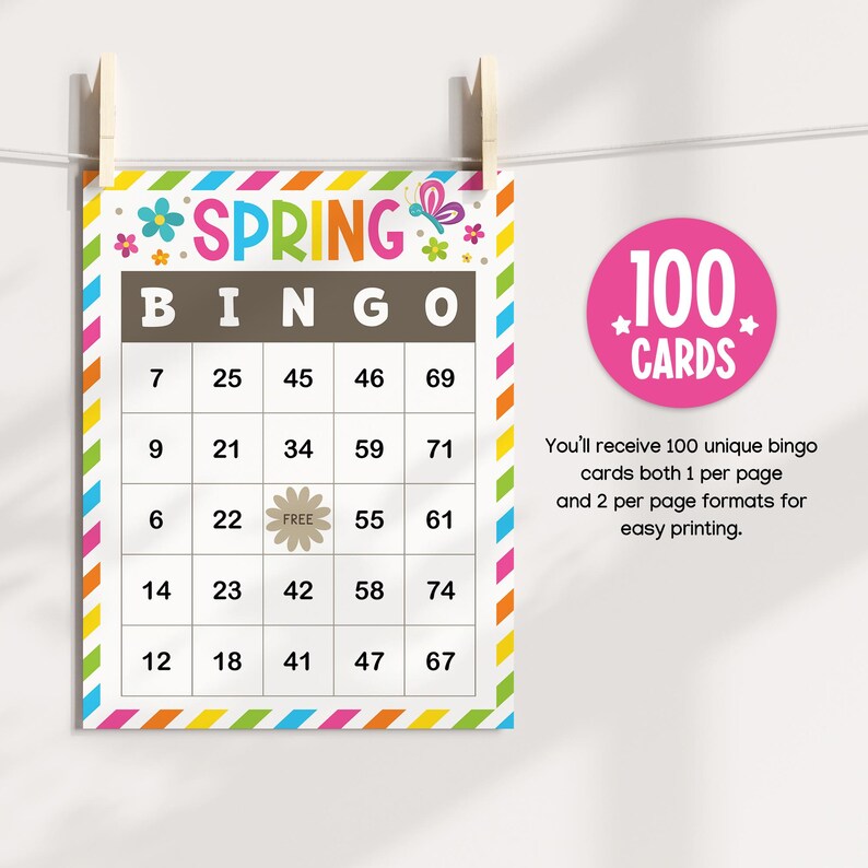 100 Spring Bingo Cards Printable, Spring Game for Kids, Classroom ...