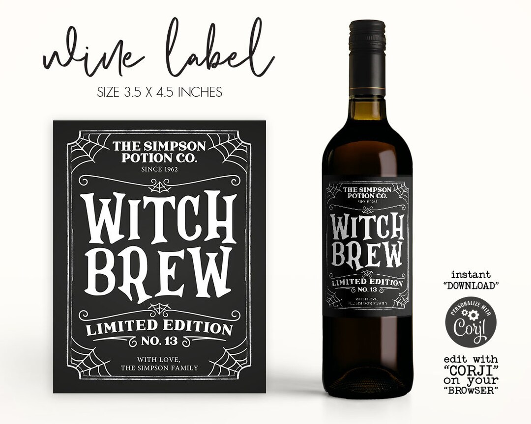Witch Brew, Hallowine Witches Label, Personalised Halloween Wine Bottle ...