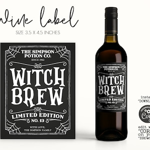 Witch Brew, Hallowine Witches Label, Personalised Halloween Wine Bottle ...