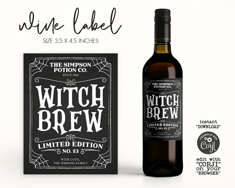Witch Brew Hallowine Witches Label Personalised Halloween - Etsy
